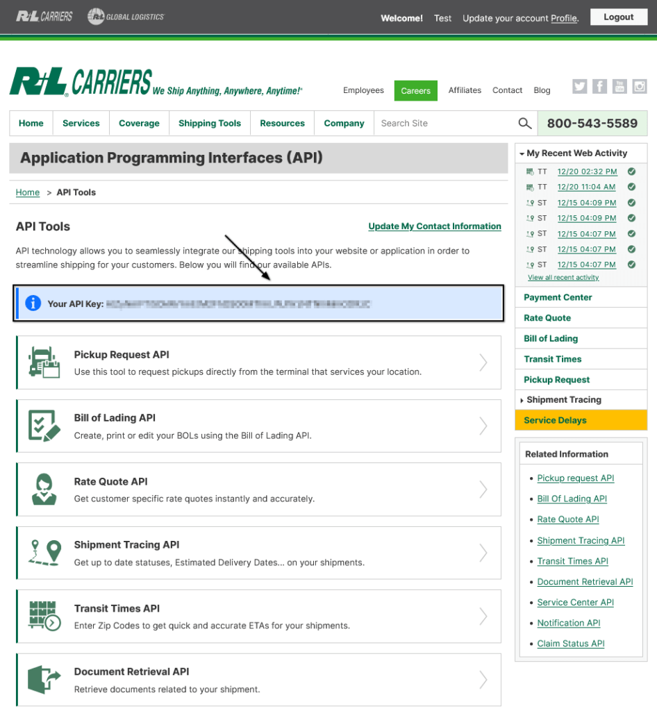 API Credentials Signup | B2B Tools | R+L Carriers Technology