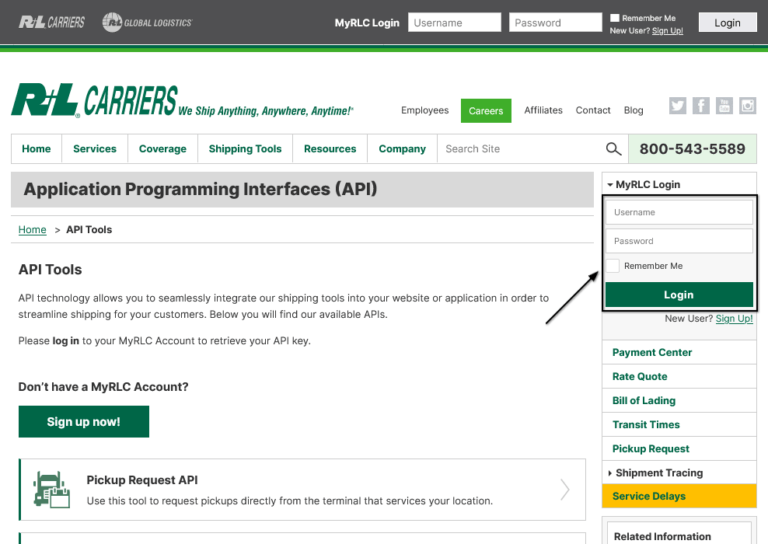 API Credentials Signup | B2B Tools | R+L Carriers Technology
